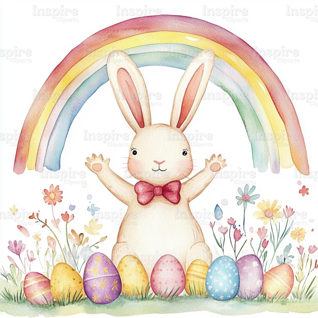 Easter Bunny Rainbow Clipart: Watercolor Jpgs (digital Download) - Etsy
