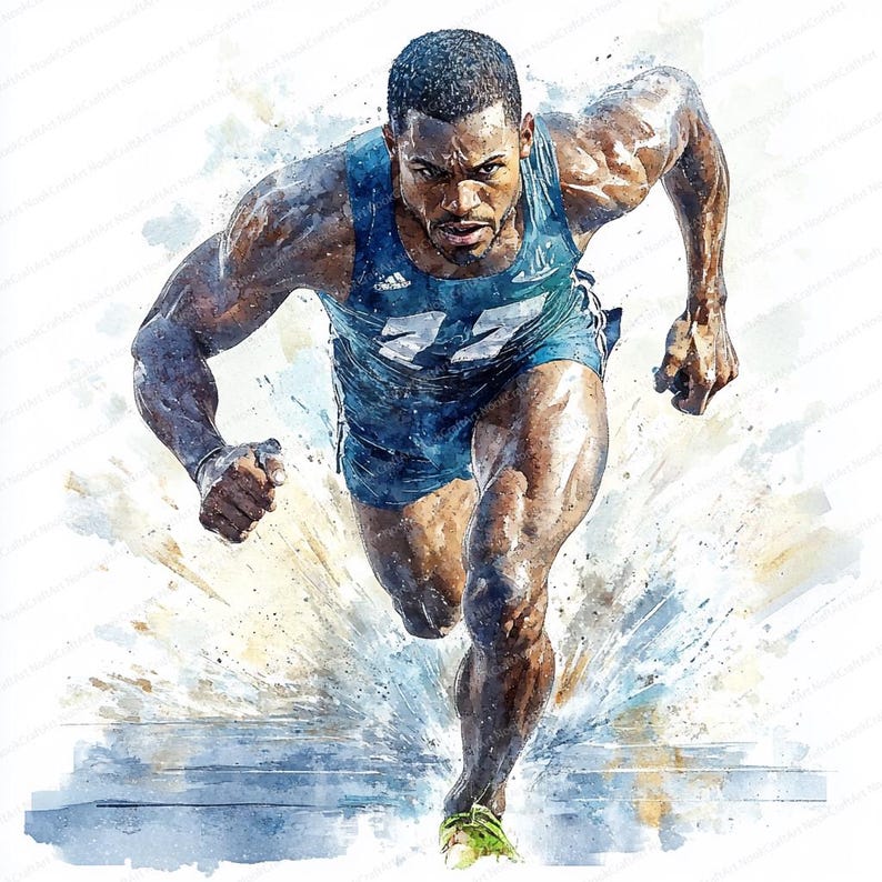 Sprinter Finish Line Watercolor Clipart: Athlete Victory Art (jpgs ...