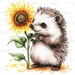 Hedgehog Clipart Set, Sunflower Cartoon Hedgehog, Printable Watercolor ...