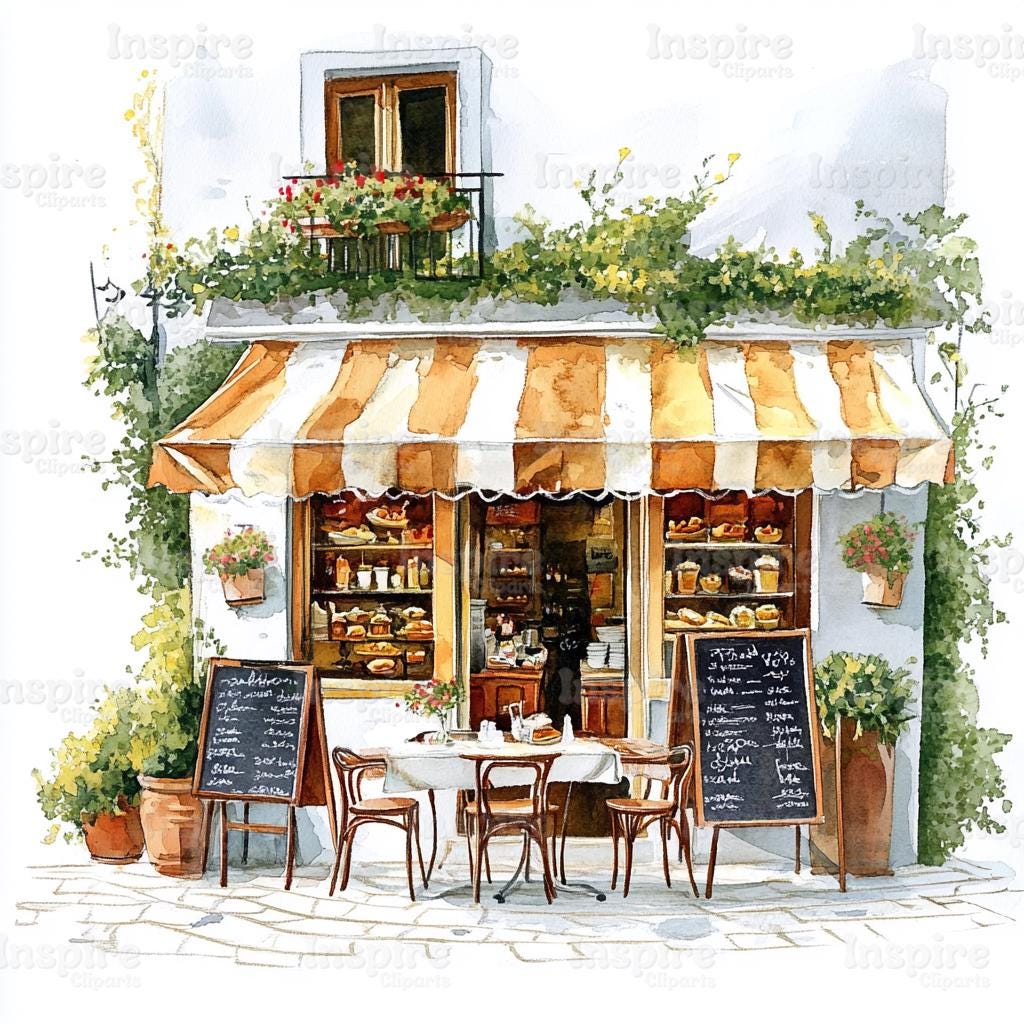 15 Italian Cafes Clipart Designs, Wall Decor, Street Cafe, Printable ...