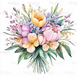 Spring Watercolor Flowers Clipart 20 Bouquet Designs, High-quality JPG ...