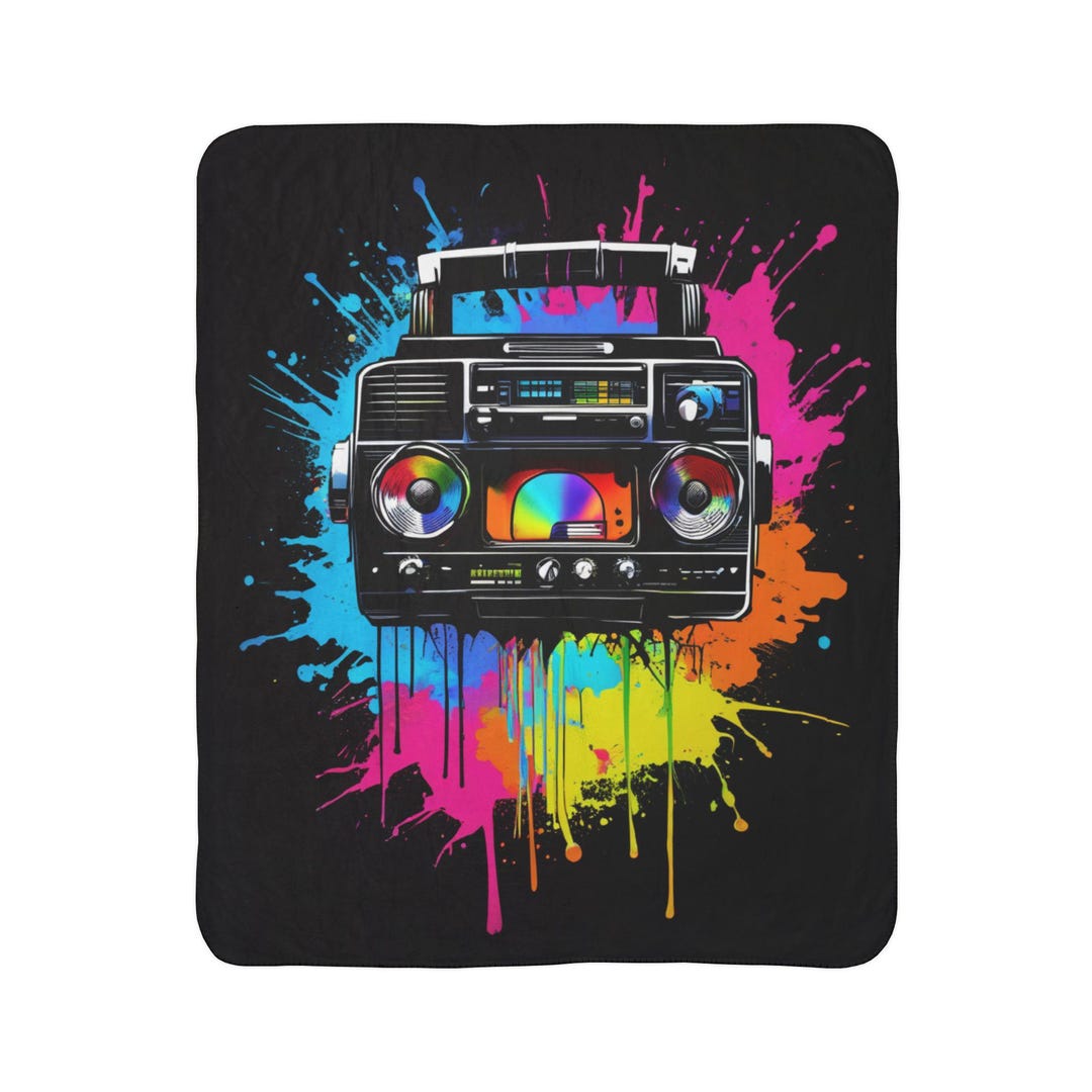 Retro Vibes Fleece Blanket - 80s Boom Box Design for Cozy Nights and ...