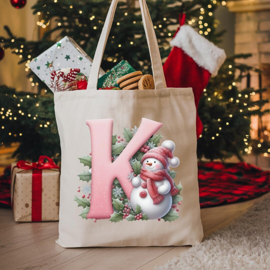 Christmas Snowman Tote Bag, Cute Winter Snowman With Holly Print ...