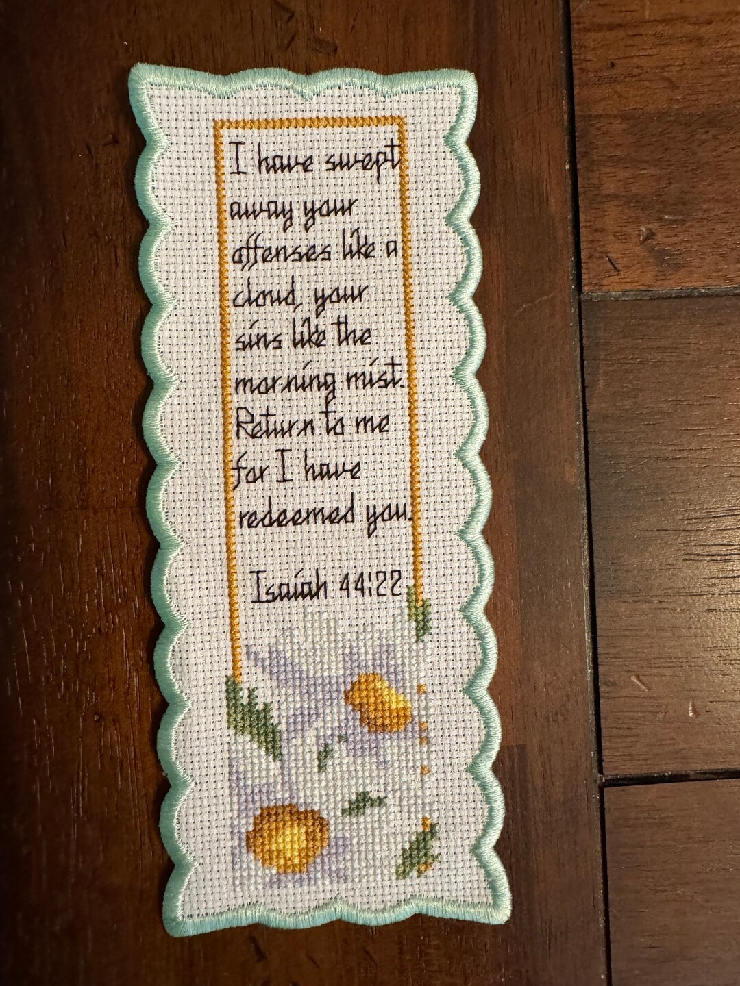 Cross Stitch Christian Bookmark - Isaiah 44:22 ...I Have Redeemed You ...
