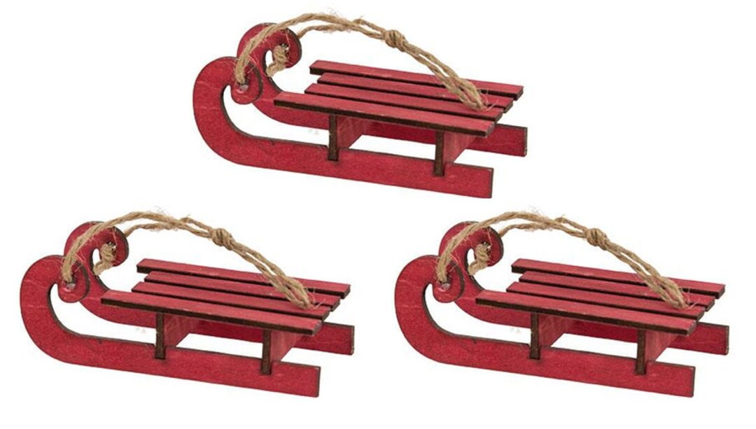 Lot of 3 Red Wood Sleds for Christmas Crafting - Winter Christmas ...