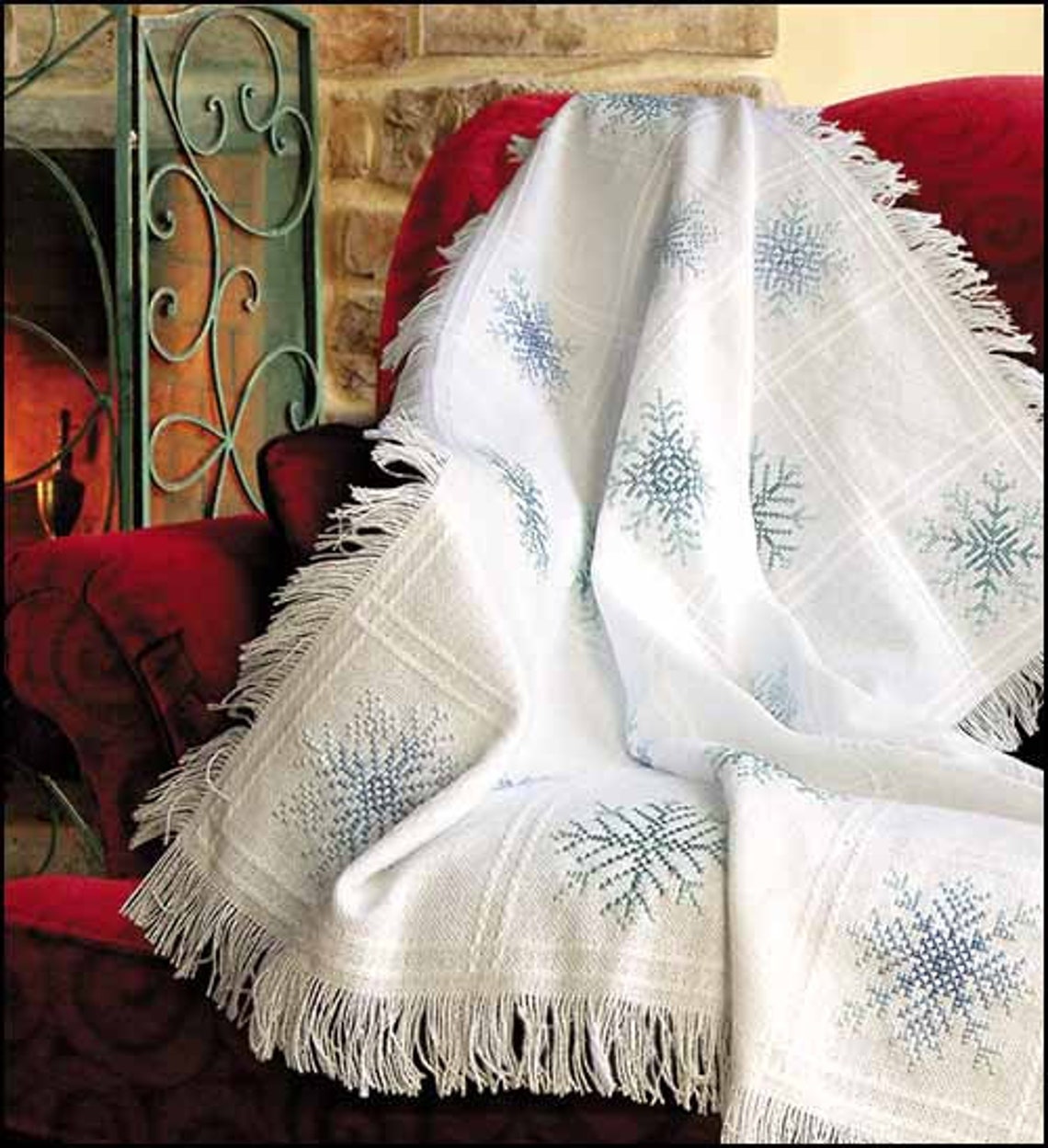 Cross Stitch Afghan Throw W/ Snowflake Pattern - Ready to Stitch ...