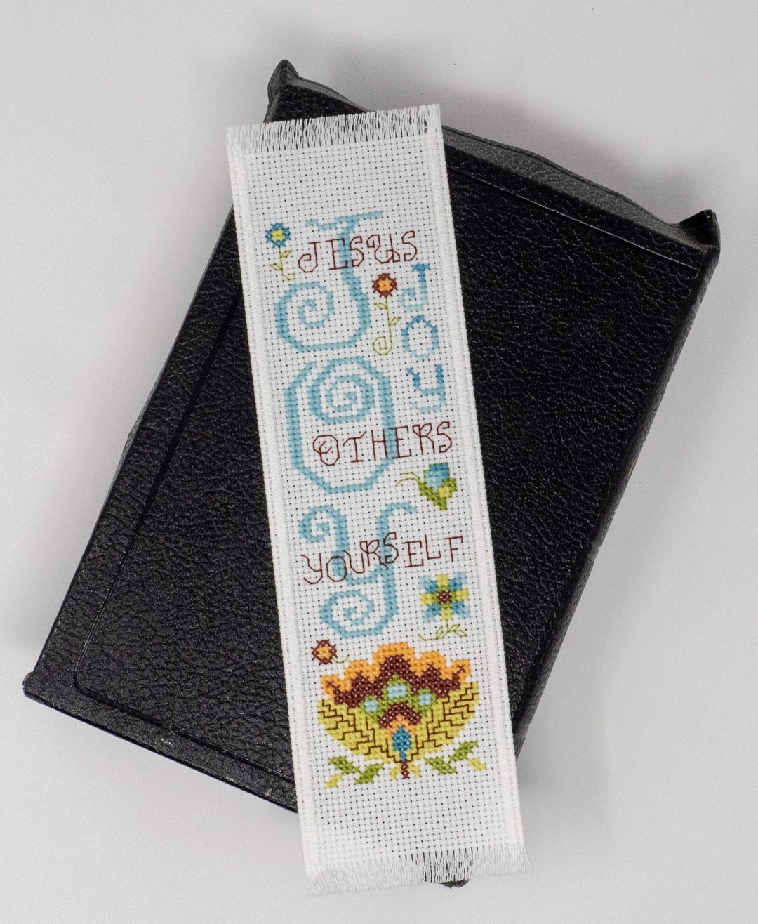 Cross Stitch Bookmark Handmade Christian Gift JOY Jesus Others Yourself ...