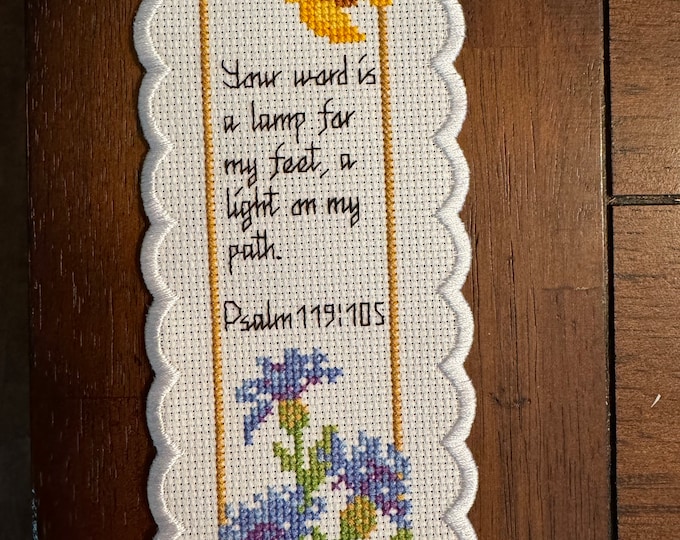 Cross Stitch Christian Bookmark Psalm 119:105 Your Word is a Lamp for ...