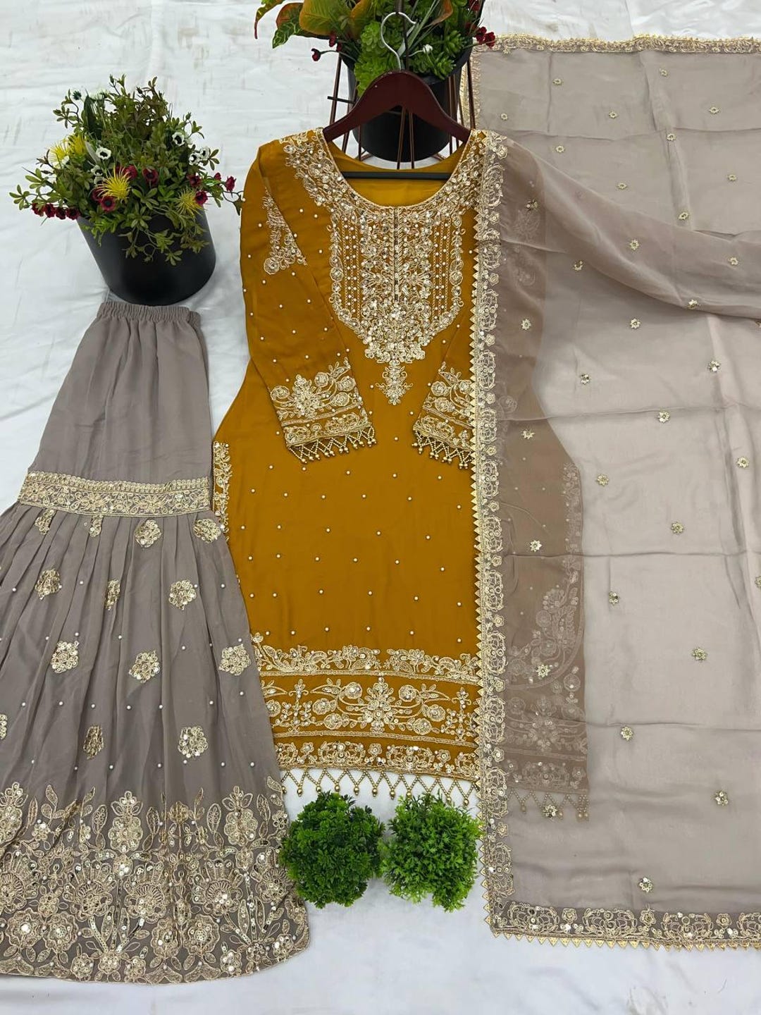 Designer Mustard Wedding Designer Embroidered With Sequence Work Salwar ...