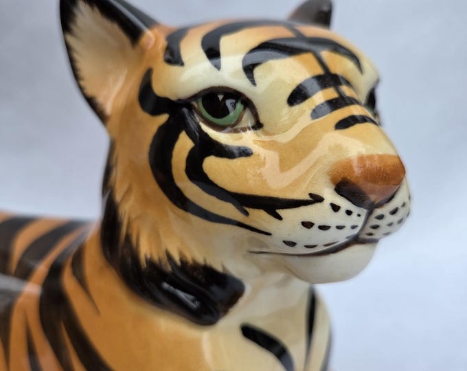 Gorgeous Large Hand Painted Porcelain Tiger Figurine - Vintage Mid ...