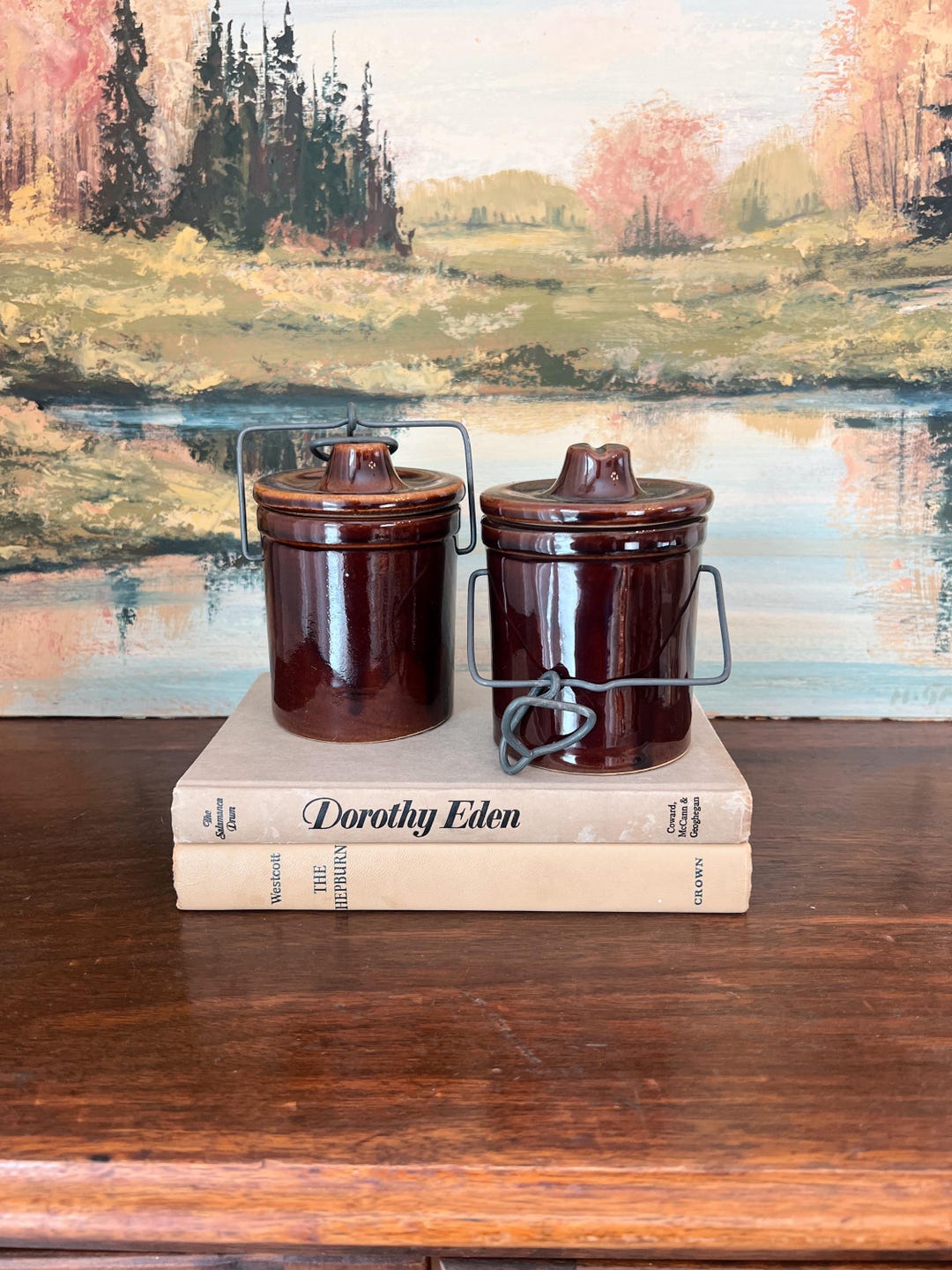 Vintage Brown Stoneware Crocks With Metal Wire Snap Lid - Etsy
