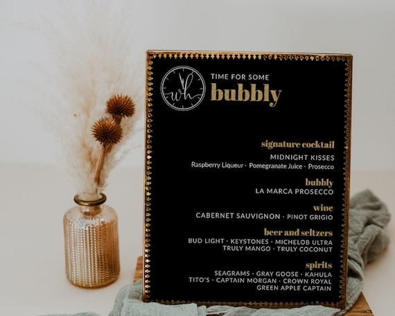 New Years Bar Menu Printed - NYE Wedding - Time for Bubbly by Bash Box ...