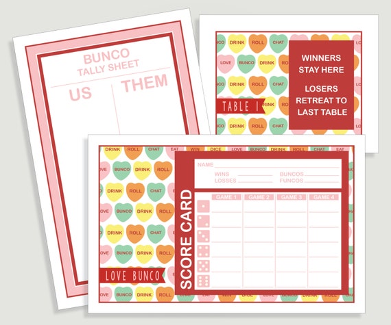 Valentine's Day Bunco Score Card Set - Candy Hearts - Conversation ...