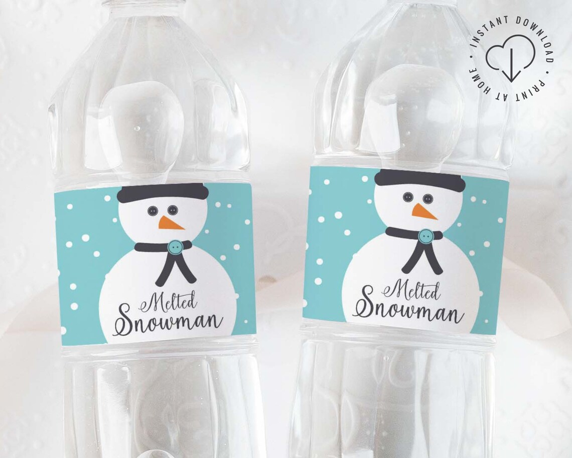 Melted Snowman Water Bottle Label DIY Digital Files Baby - Etsy