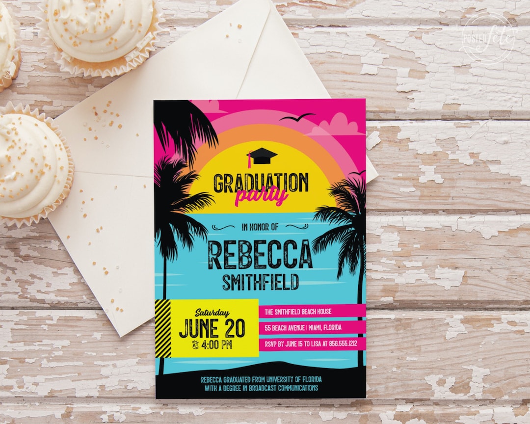 Beach Graduation Party Invitation - Retro Beach - Luau - Personalized ...