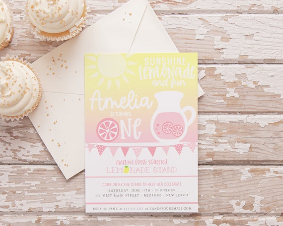 Lemonade Stand Birthday Party Invitation Pink Lemonade First - Etsy