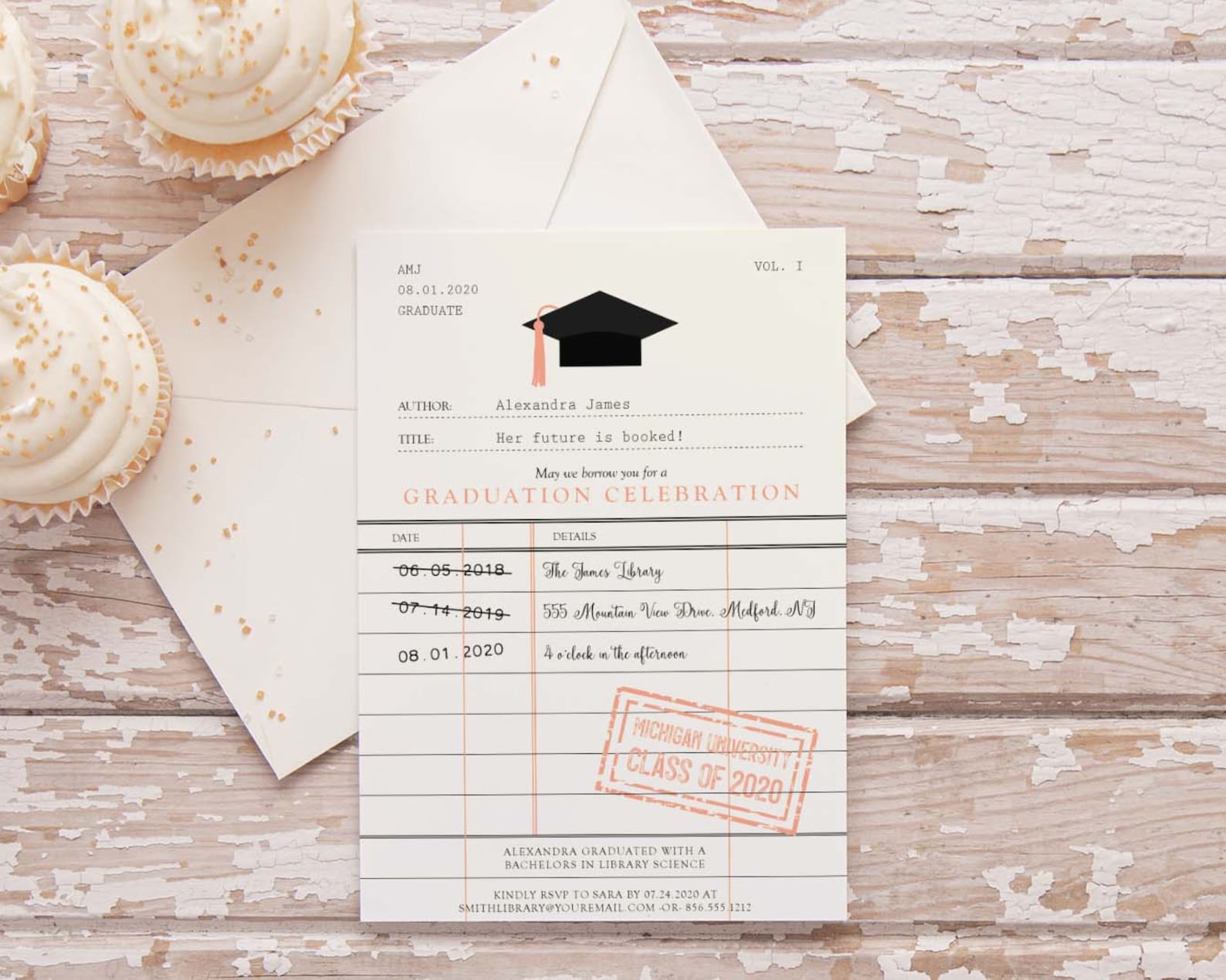 Library Graduation Party Invitation - Literary Theme - Library Science ...