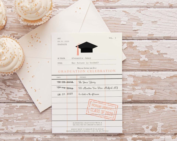 Library Graduation Party Invitation Literary Theme Library Science ...