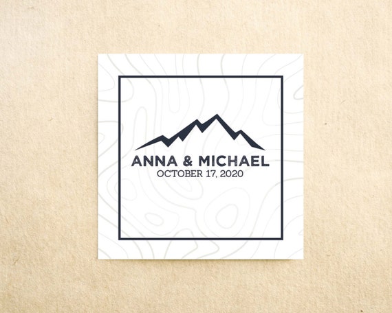 Mountain Wedding Monogram Sticker for Favor or Welcome Bag - Camp ...
