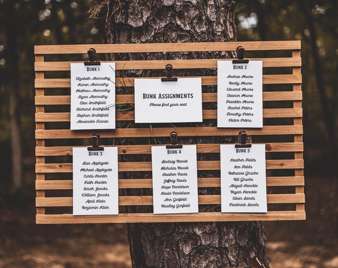 Bunk Assignment Cards Table Seating Chart or Sleeping Assignments Camp ...