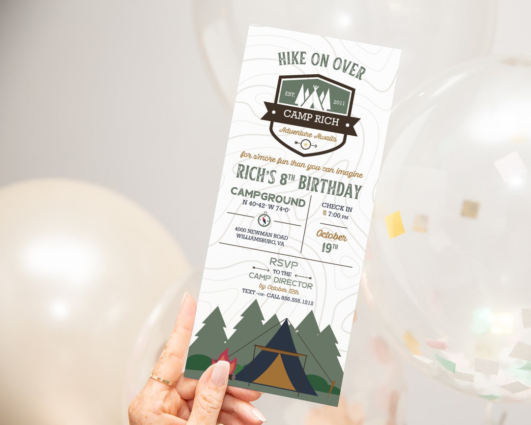 Camping Birthday Invitation Printed - Hike on Over Adventure - Hike on ...