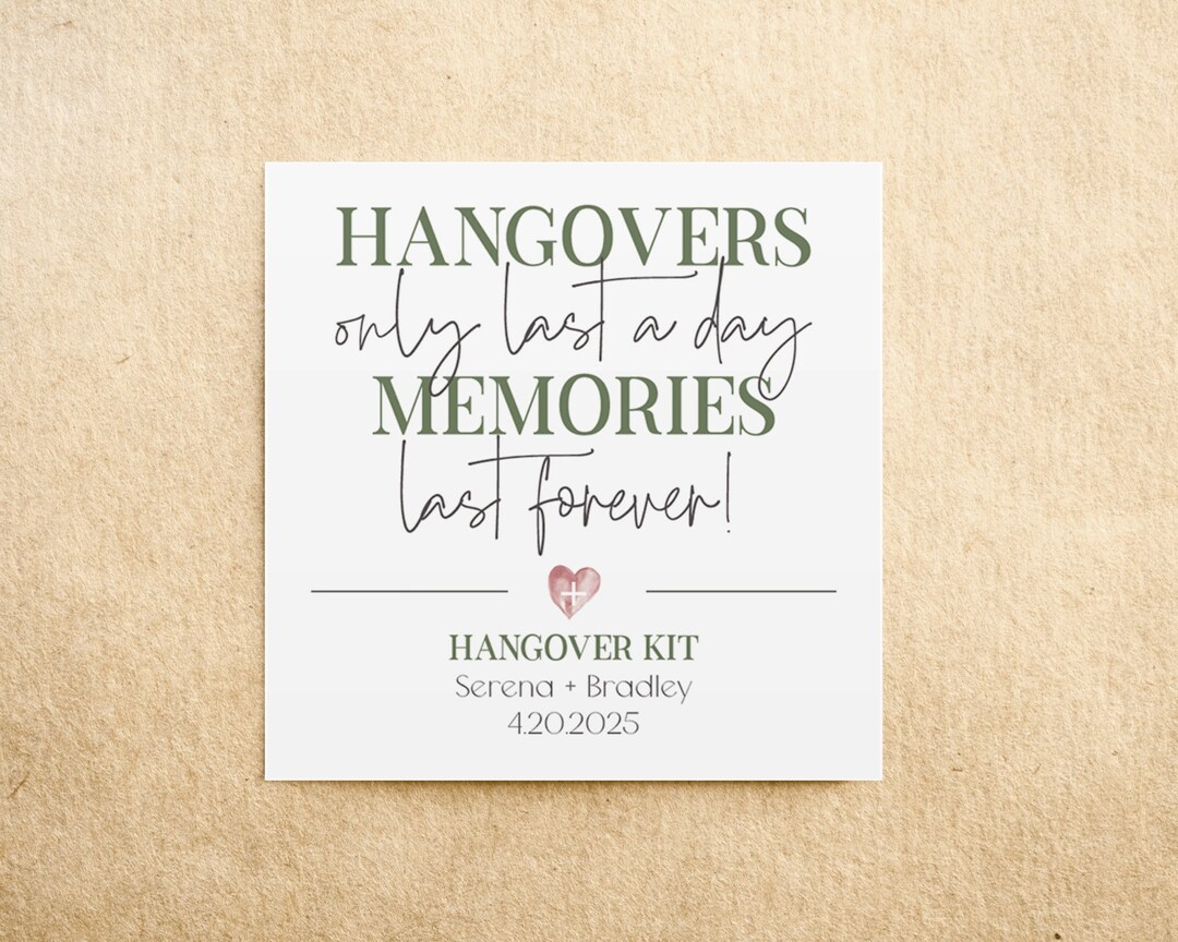 Hangover Kit Sticker - Hangovers Only Last - Destination Beach Wedding ...