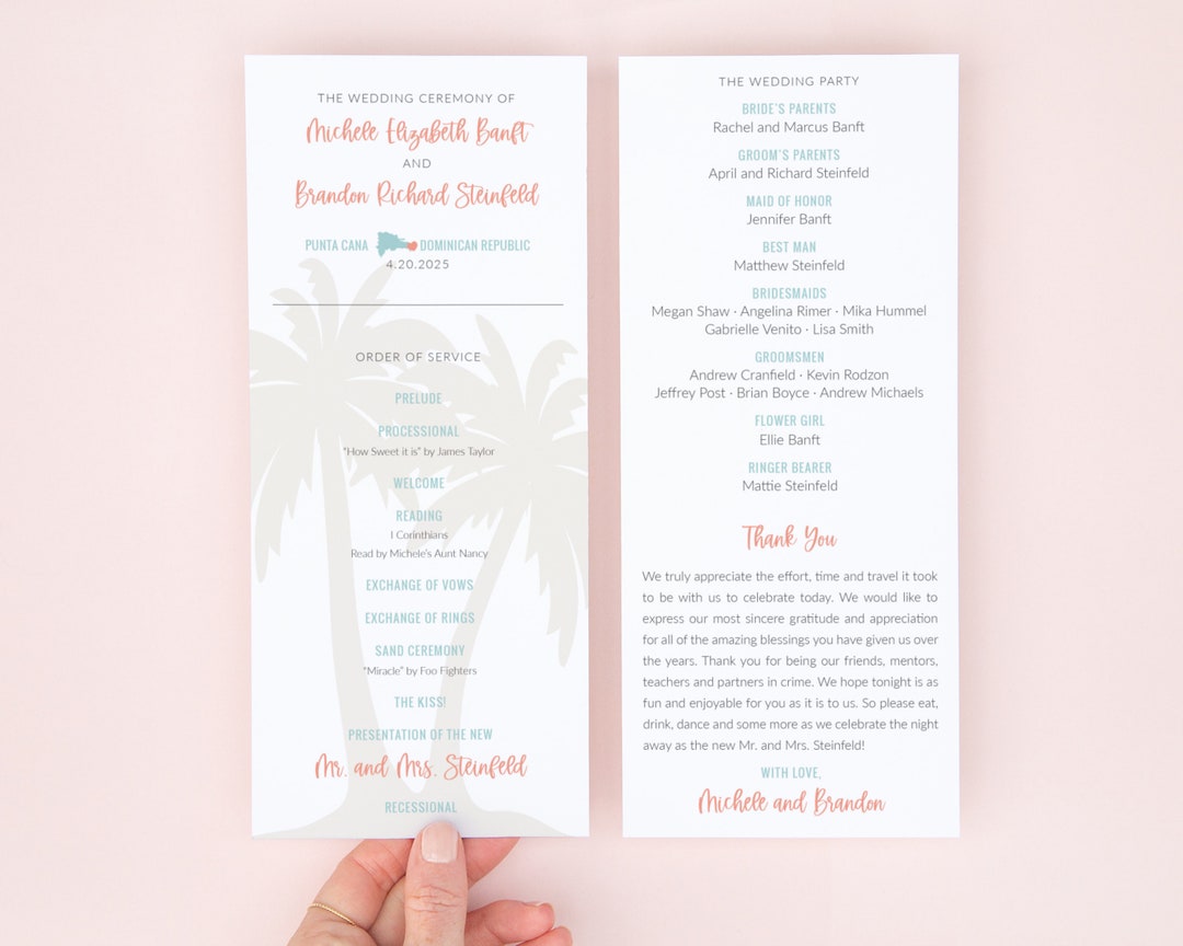 Destination Wedding Program - Beach - Dominican Republic - Palm Tree ...