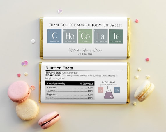 Chemistry Chocolate Bar Wrapper Printed - Geek Chemistry Party Theme ...