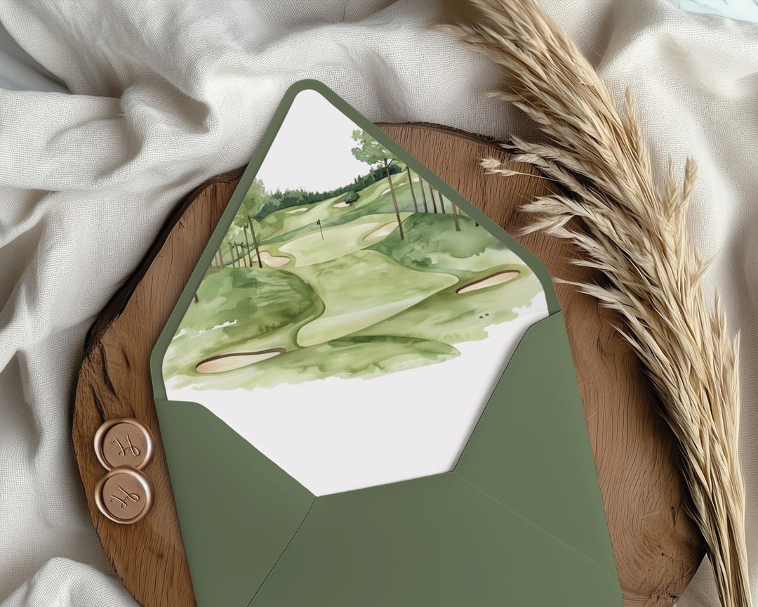 Golf Course Envelope Liner With Euroflap A7 Envelope—fits 5x7 Wedding ...