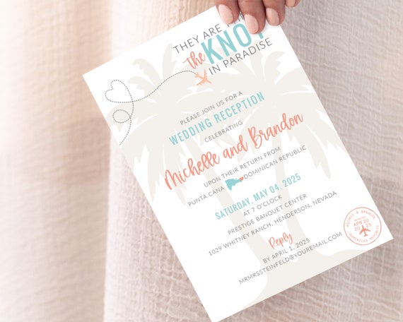 Wedding Reception Invitation for a Destination Wedding - Personalized ...