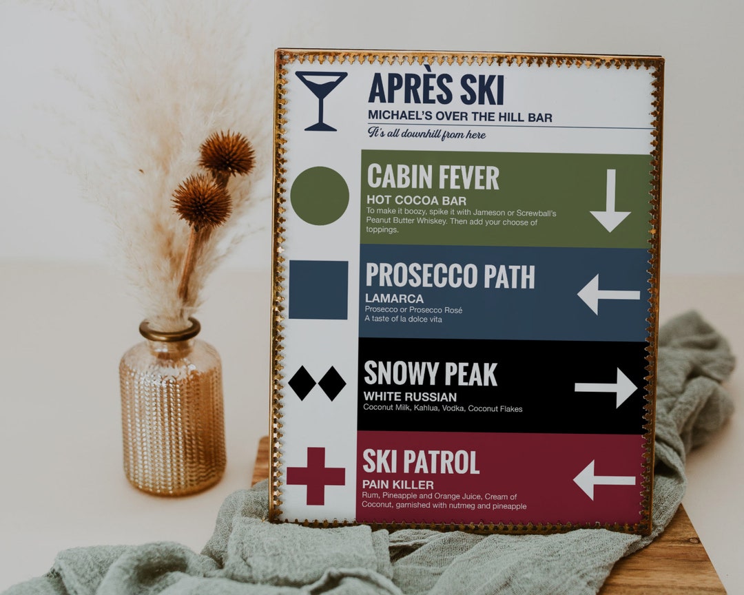Ski Theme Bar Menu - Ski Trail Sign for Bar - Apres Ski Theme Party ...
