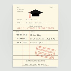 Library Graduation Party Invitation - Literary Theme - Library Science ...