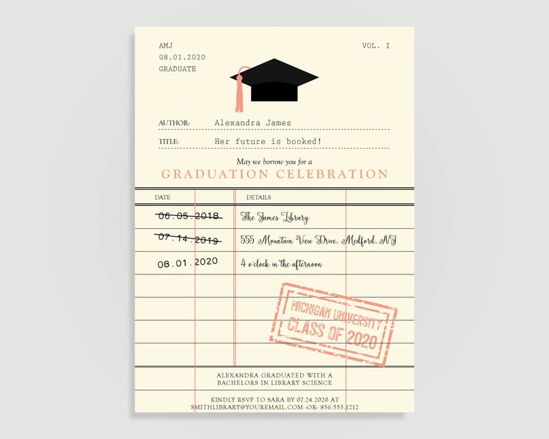 Library Graduation Party Invitation Literary Theme Library | Etsy