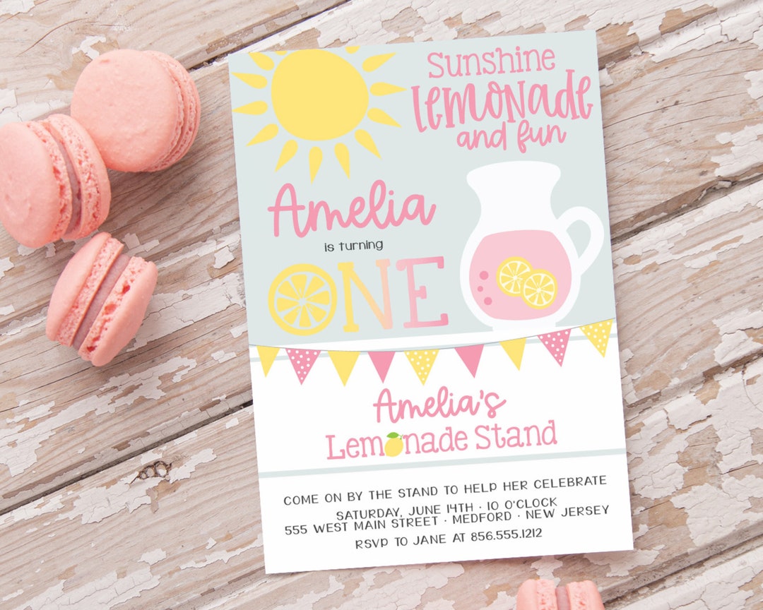Lemonade Stand Birthday Party Invitation Pink Lemonade First Birthday ...