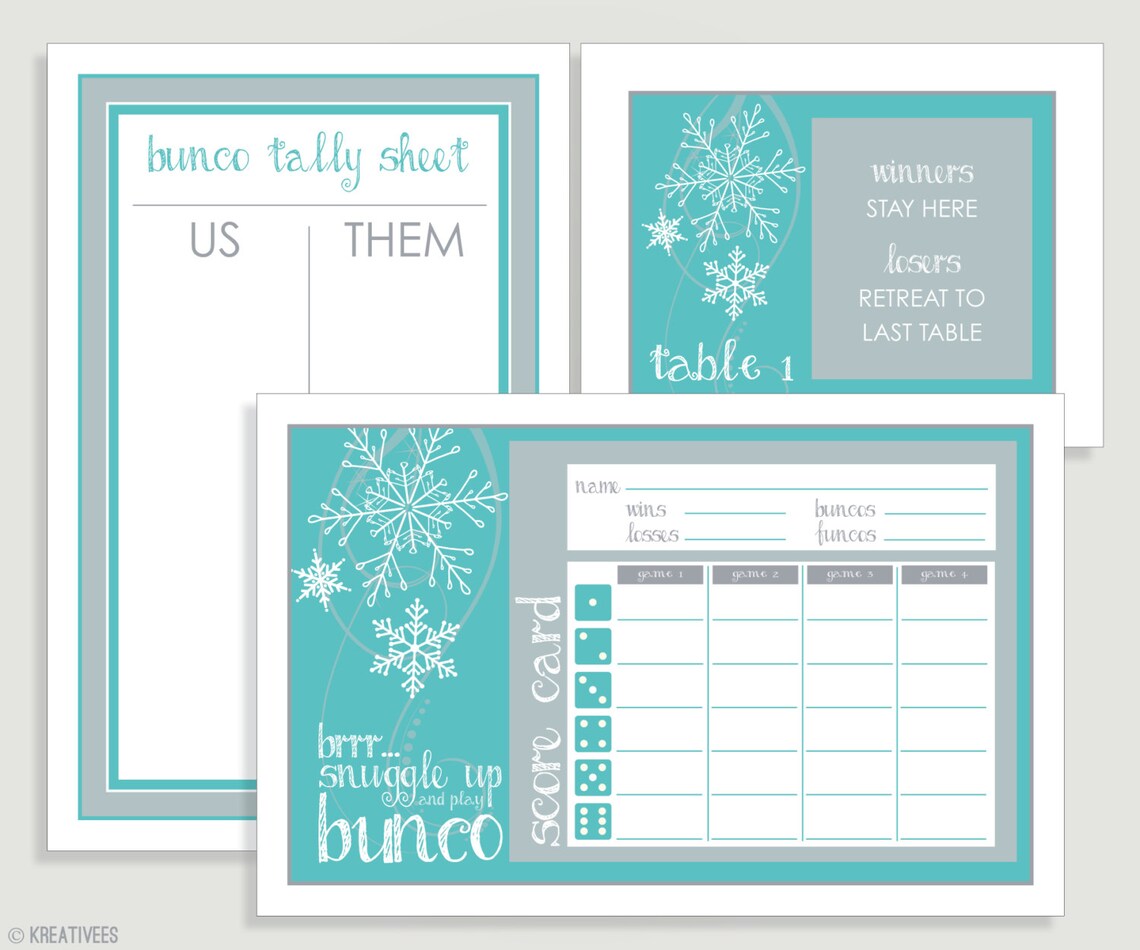Winter Bunco Score Card Set Snow Us Them Tally Sheet and - Etsy