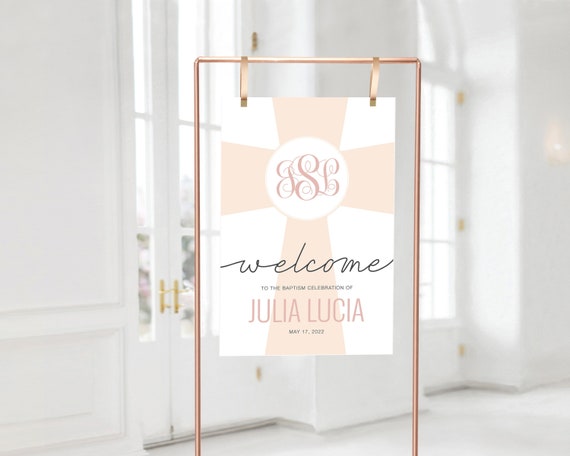 Monogram Cross Welcome Sign - Printed and Digital File Option Available ...