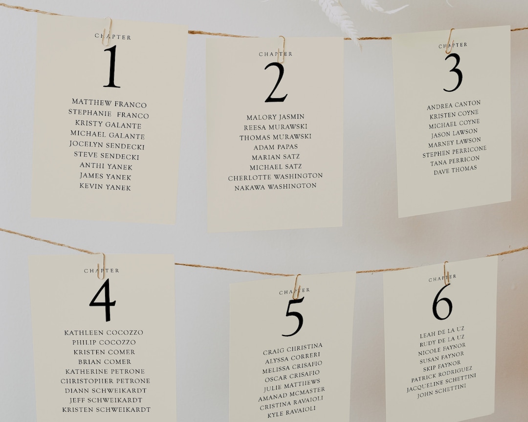 Book Theme Seating Chart - Chapter Cards Printed - Etsy