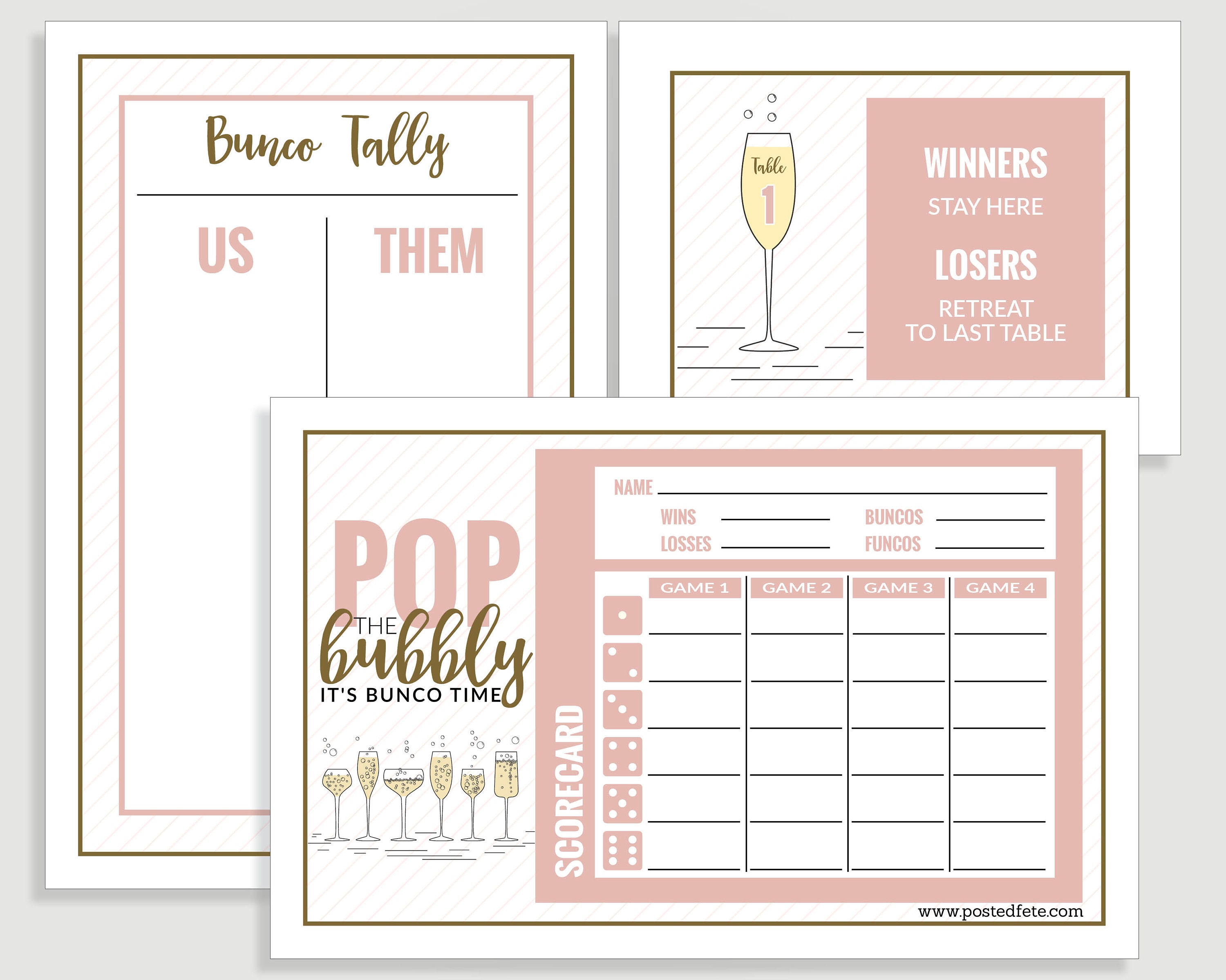 Champagne Bunco Score Card Set - Cheers Pop the Bubbly - Tally Sheet ...