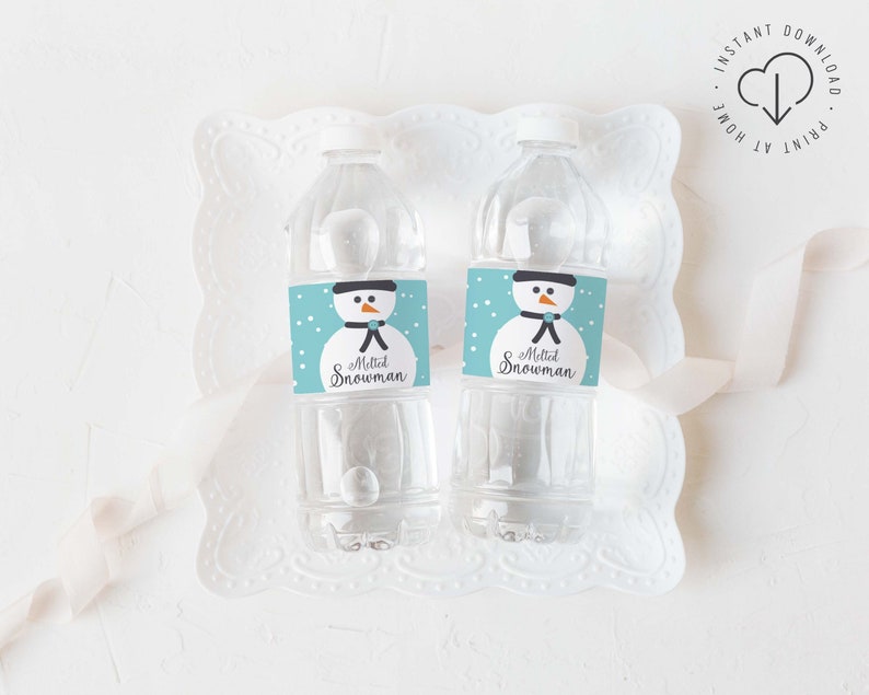 Melted Snowman Water Bottle Label DIY Digital Files Baby - Etsy