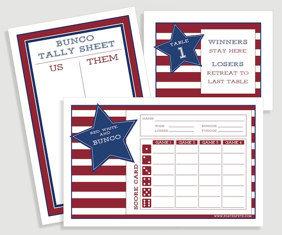 Memorial Day or Fourth of July Bunco Score Card Set Includes | Etsy ...