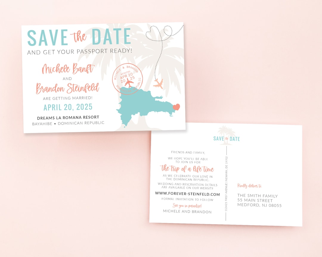 Destination Wedding Save the Date - Postcard Save the Date With Map ...