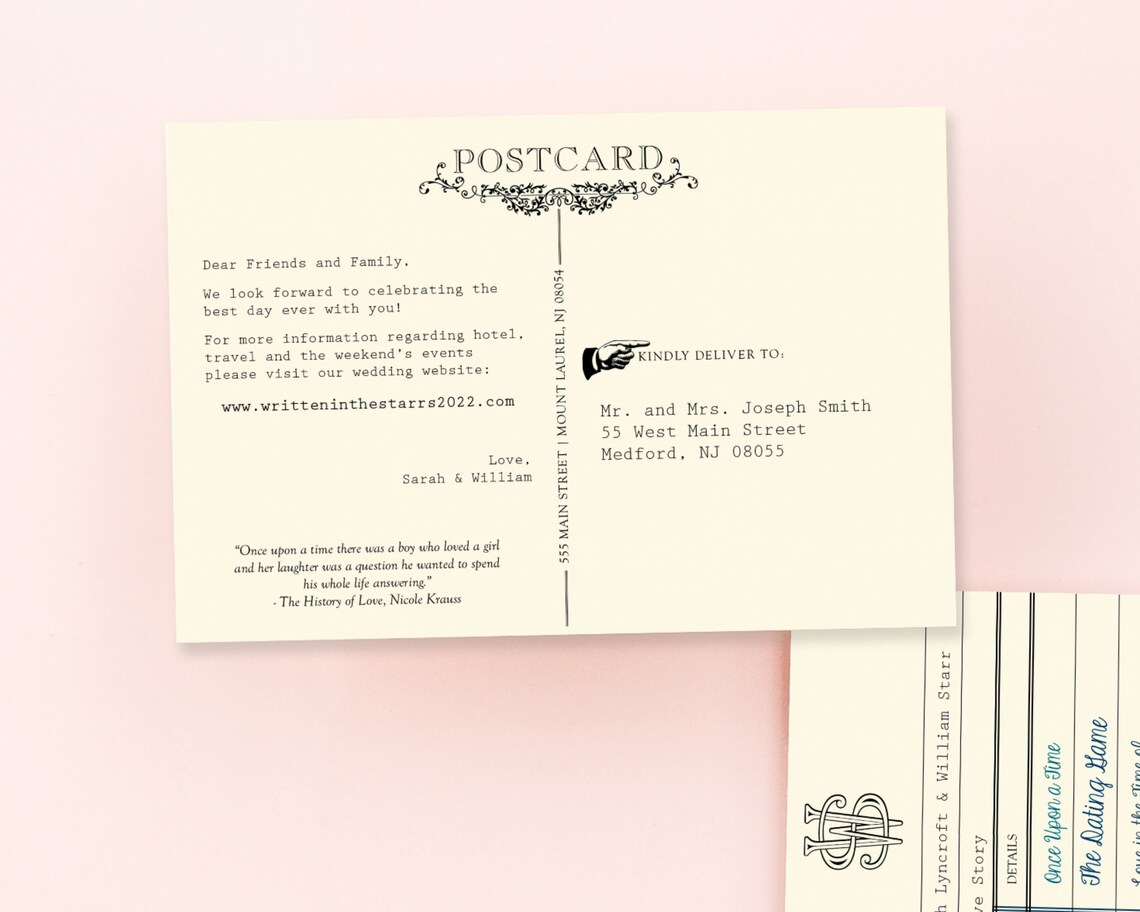 Library Card Save the Date Postcard Literary Wedding Book - Etsy