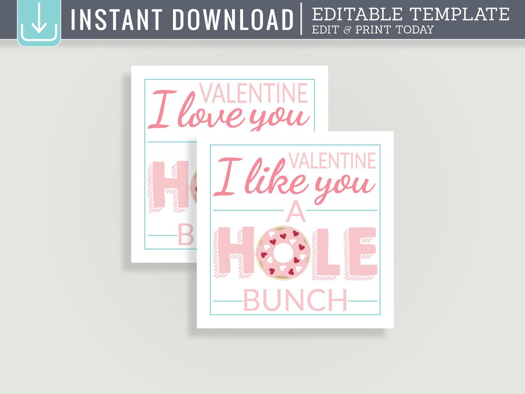 Donut Valentine Tag - I Love You a Hole Bunch - I Like You a Hole Bunch ...