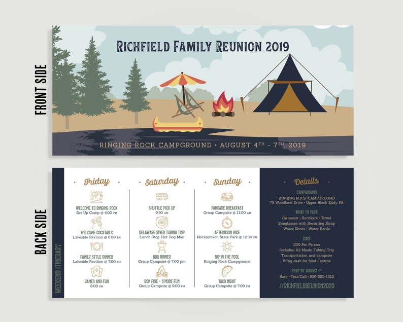 Camping Weekend Invitation With Itinerary for Family Reunion - Etsy