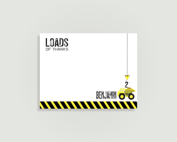 Construction Birthday Thank You Cards - Loads of Thanks - Dump truck ...