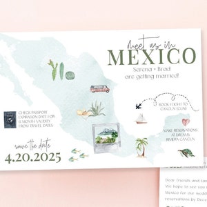 Meet Us in Mexico Postcard Save the Date Printed - Watercolor Mexico ...