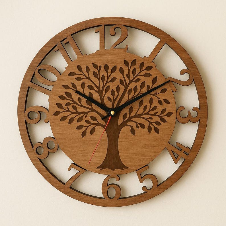 Laser Cut Wooden Tree Clock: Rustic Home Decor (SVG, EPS, DXF) - Etsy
