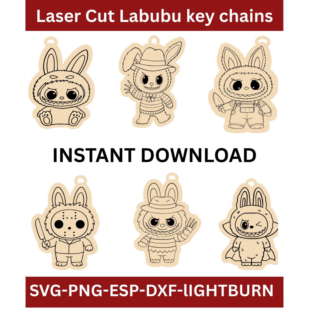 Labubu Keychain Laser Cutting Files SVG, Dxf, Eps, PNG, Lightburn ...