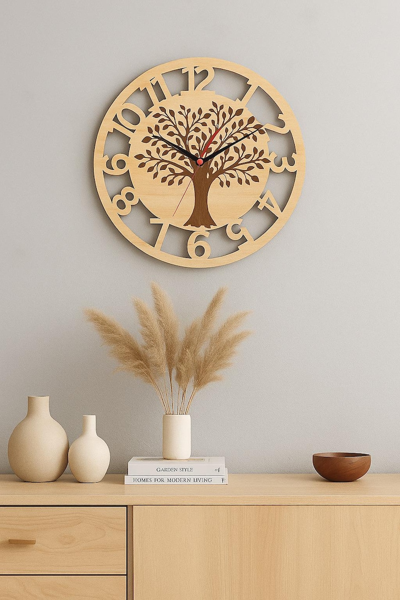 Laser Cut Wooden Tree Clock: Rustic Home Decor (SVG, EPS, DXF) - Etsy