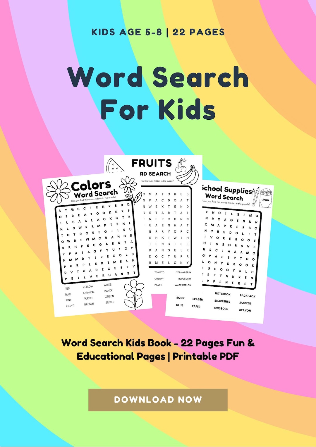Printable Word Search Kids– Educational Word Search Printable – Easy ...